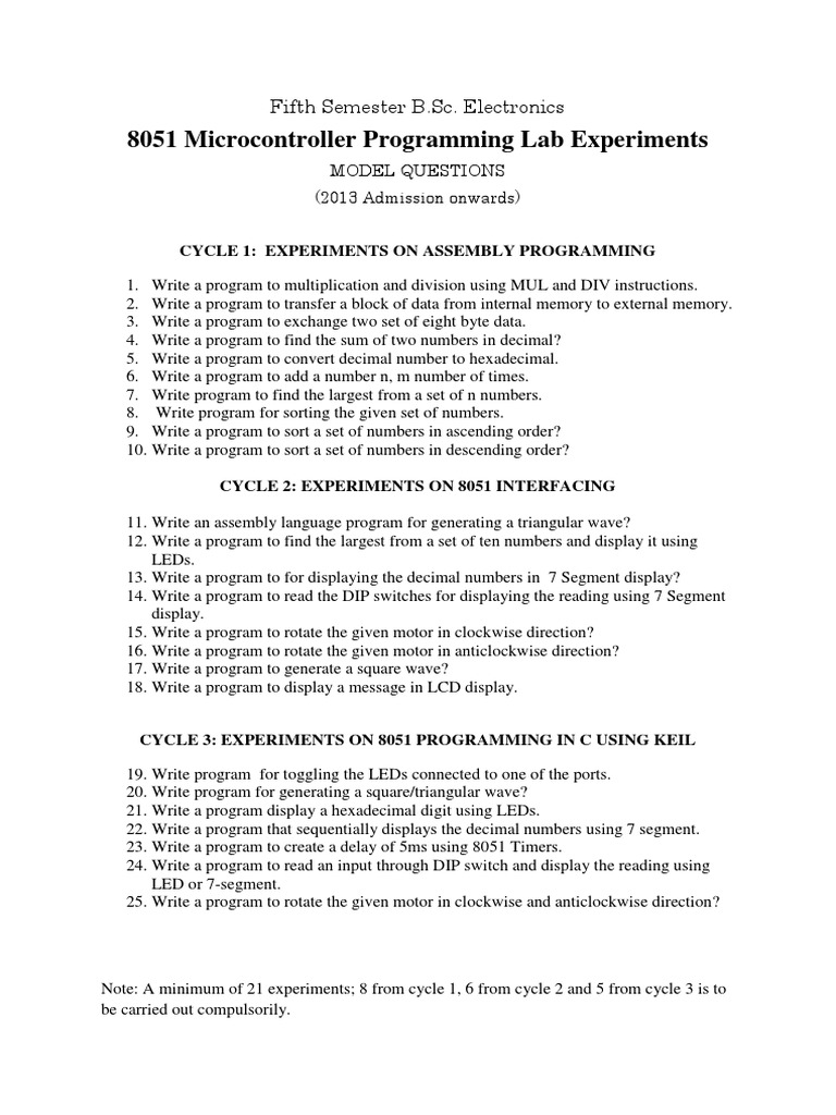 S5 BSC E - 8051 Microcontroller Programming Lab | PDF | Teaching Methods & Materials | Computers