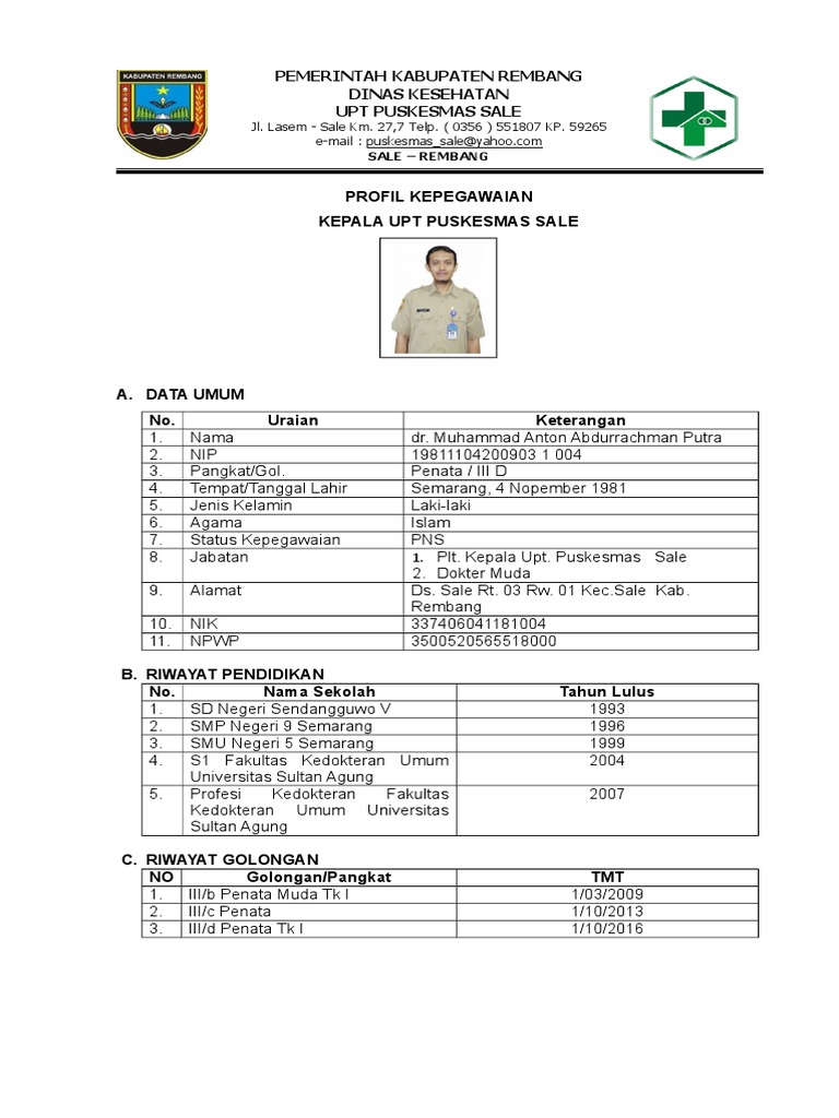 2.2.1.1profil Kepegawaian Ka. Puskesmas | PDF