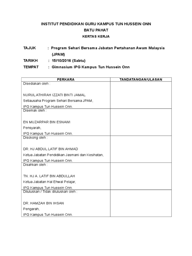Kertas Kerja Kursus JPAM | PDF