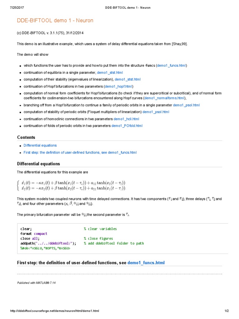 Dde-Biftool Demo 1 - Neuron | PDF | Stability Theory | Function (Mathematics)