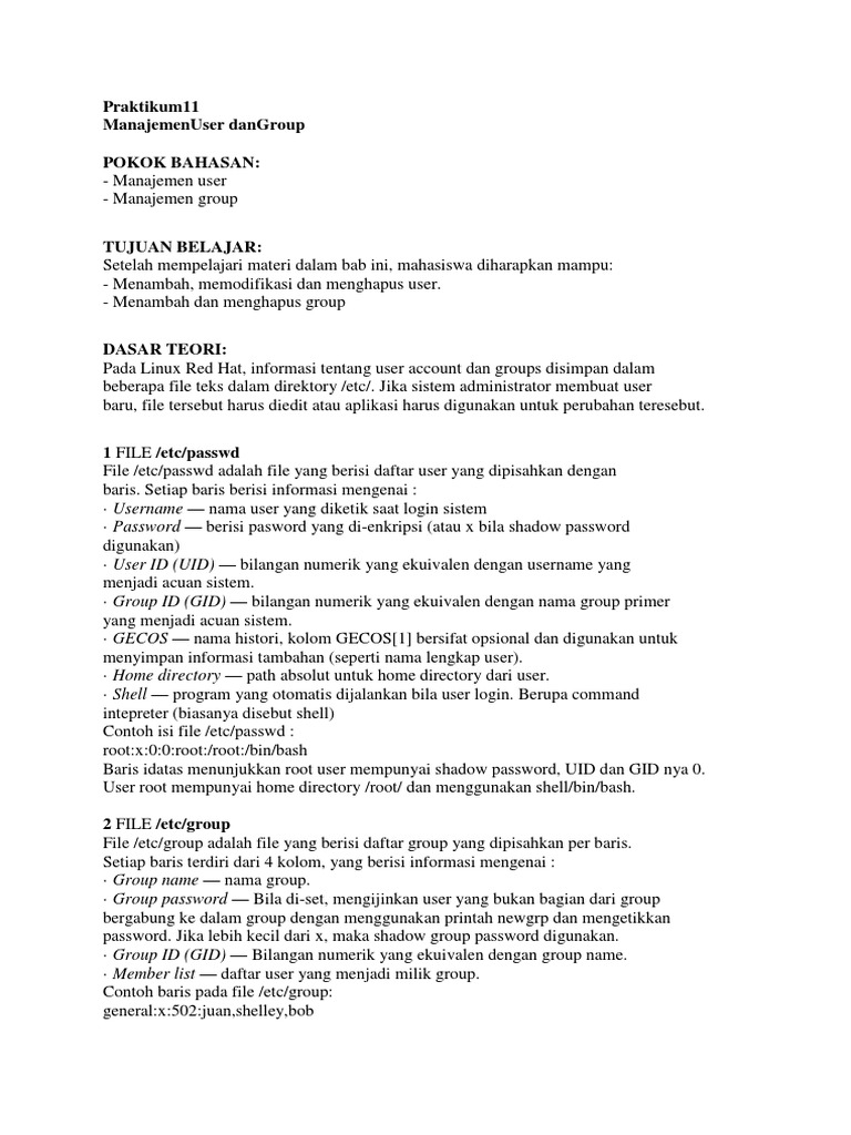 Manajemen User dan Group di Linux | PDF