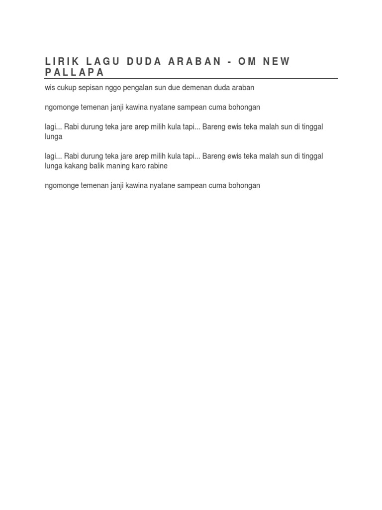 Lirik Lagu Duda Araban | PDF