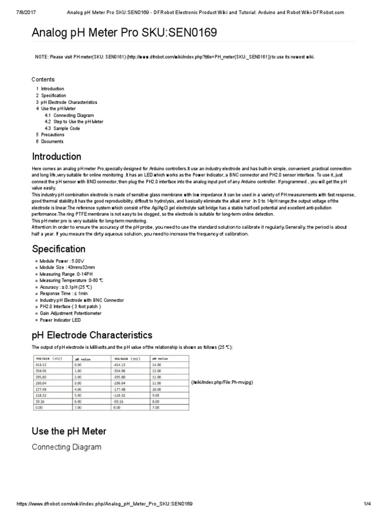 Analog PH Meter Pro SKU - SEN0169 - DFRobot Electronic | PDF | Ph ...
