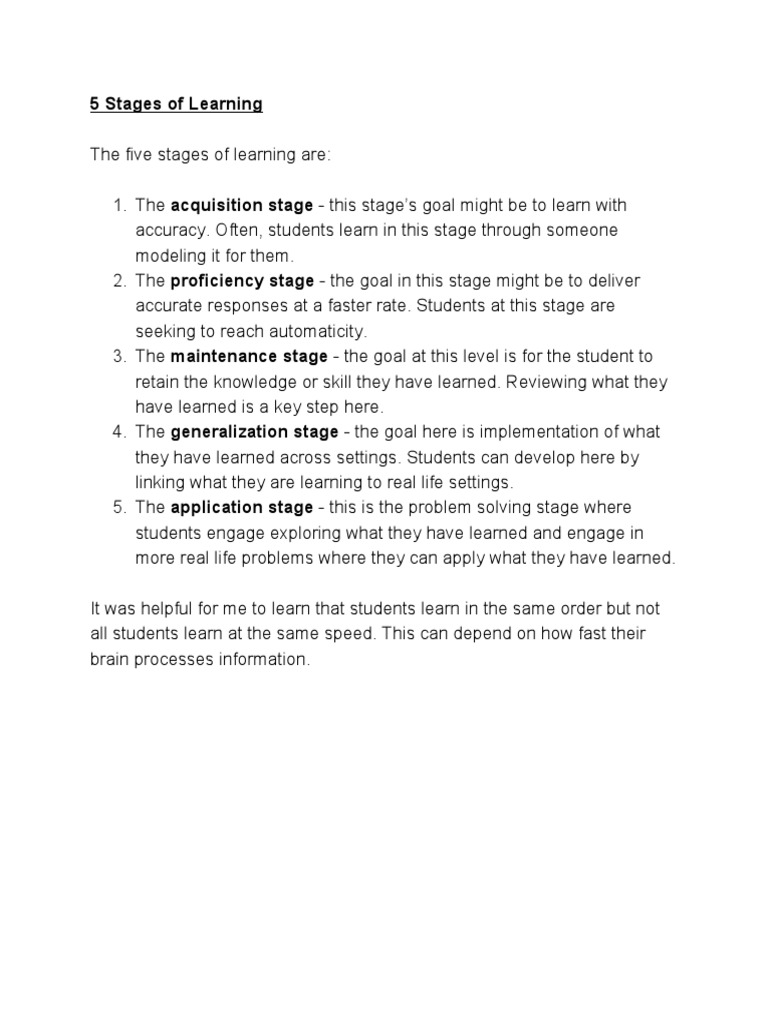 5 Stages of Learning | PDF