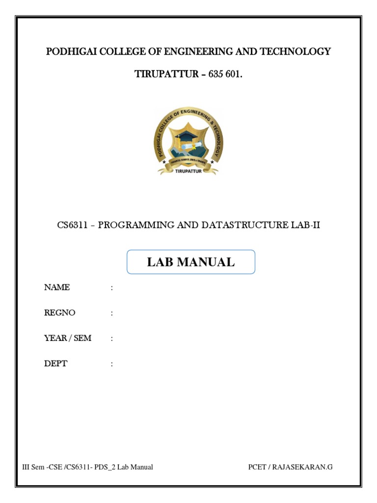 CS6311 - PDS - 2 Lab Manual by Rajasekaran | PDF | Constructor (Object Oriented Programming ...