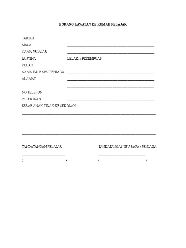 Borang Lawatan ke Rumah Pelajar | PDF