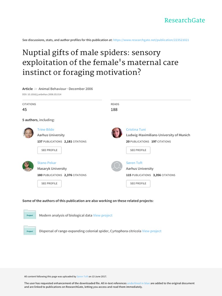 Nuptial Gifts of Male Spiders - Sensory Exploitation of The Female's ...