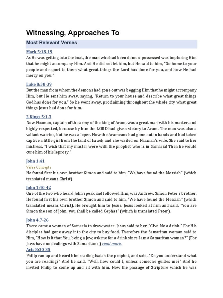 Witnessing, Approaches To: Most Relevant Verses | PDF | Saint Peter | Jesus