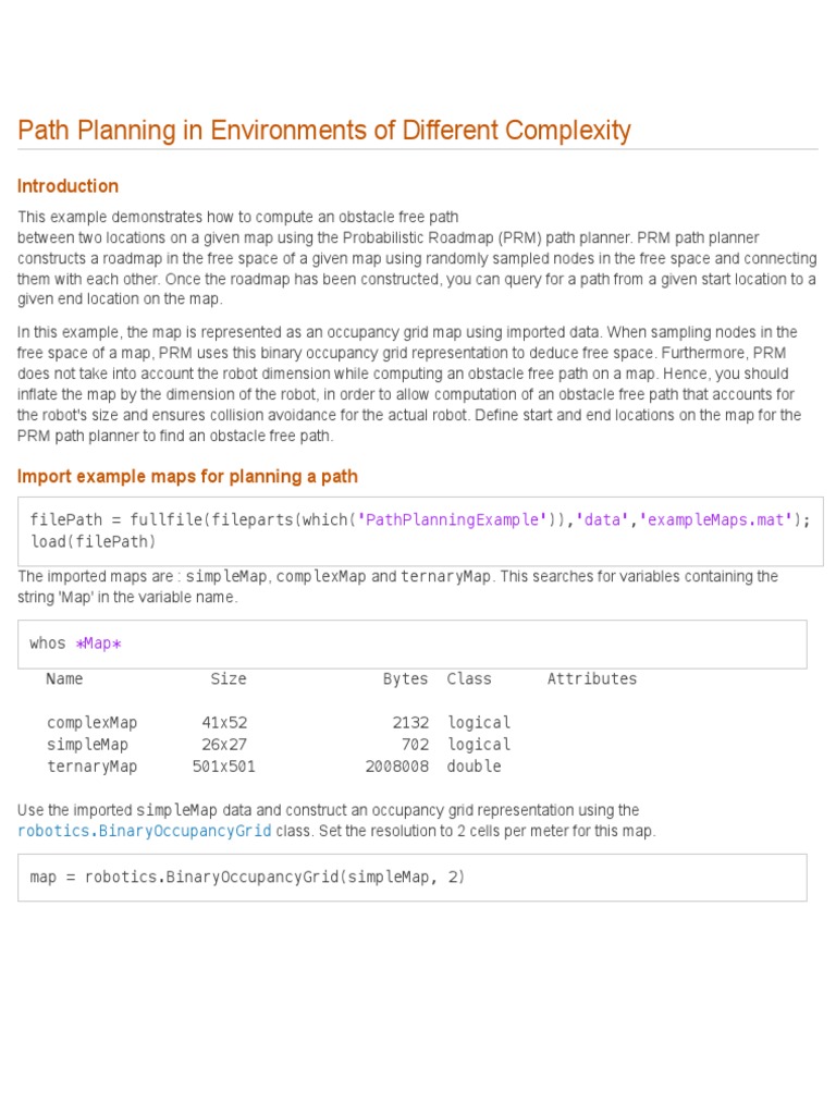 Path Planning in Environments of Different Complexity - MATLAB & Simulink Example | PDF ...