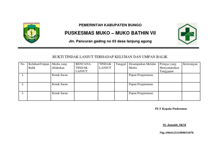 Bukti Tindak Lanjut Keluhan Umpan Balik | PDF