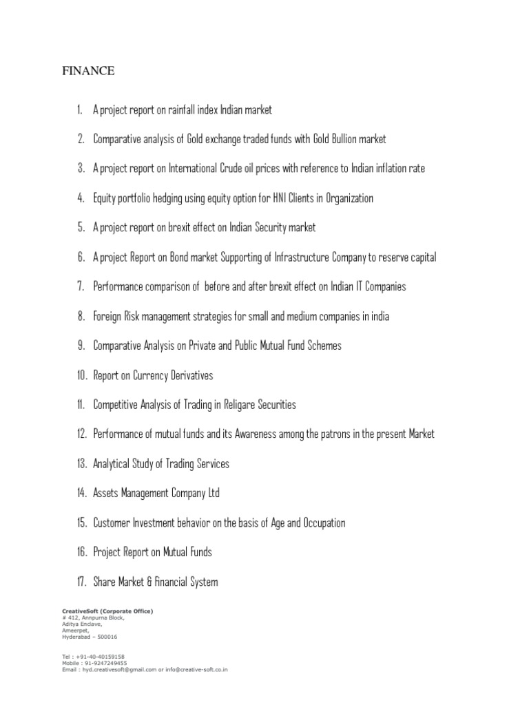 MBA Finance Project List Updated | PDF | Mutual Funds | Stocks