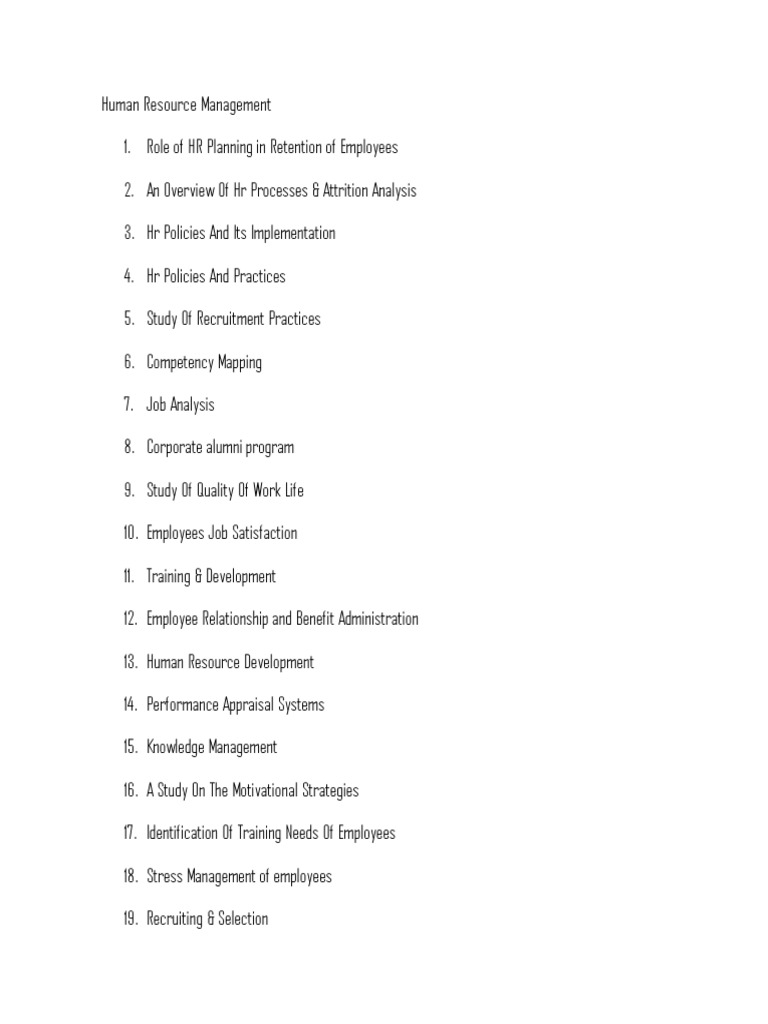 MBA HR Project List Updated and Job Oriented | PDF | Career & Growth