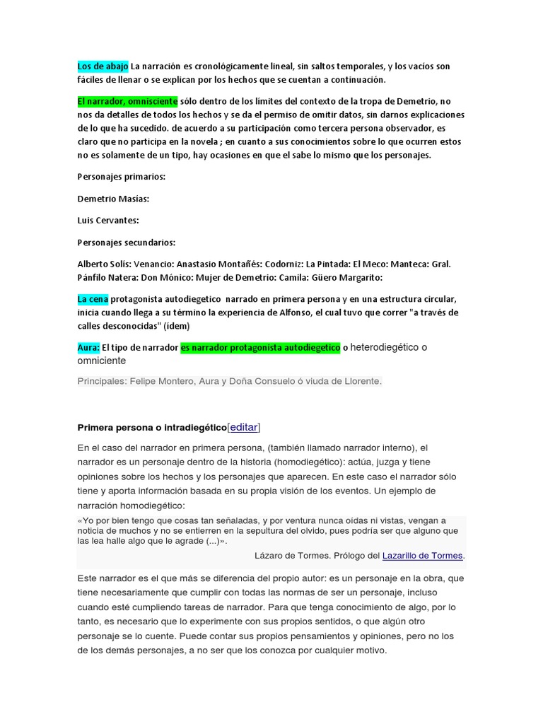 Los de Abajo La Narración Es Cronológicamente Lineal | PDF | Narración ...