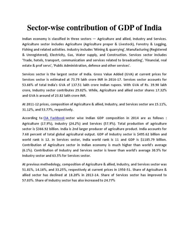 Sector-Wise Contribution of GDP of India: CIA Fackbook | PDF | Economy ...