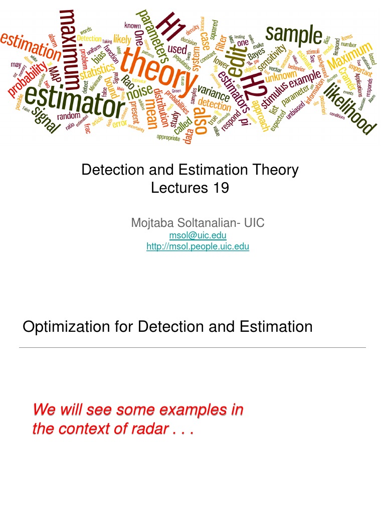 Detection and Estimation Theory Lectures 19: Mojtaba Soltanalian-UIC | PDF
