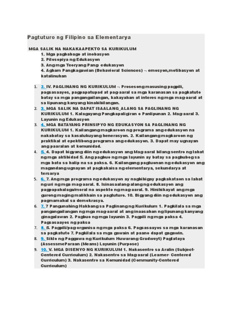 Pagtuturo NG Filipino Sa Elementarya | PDF