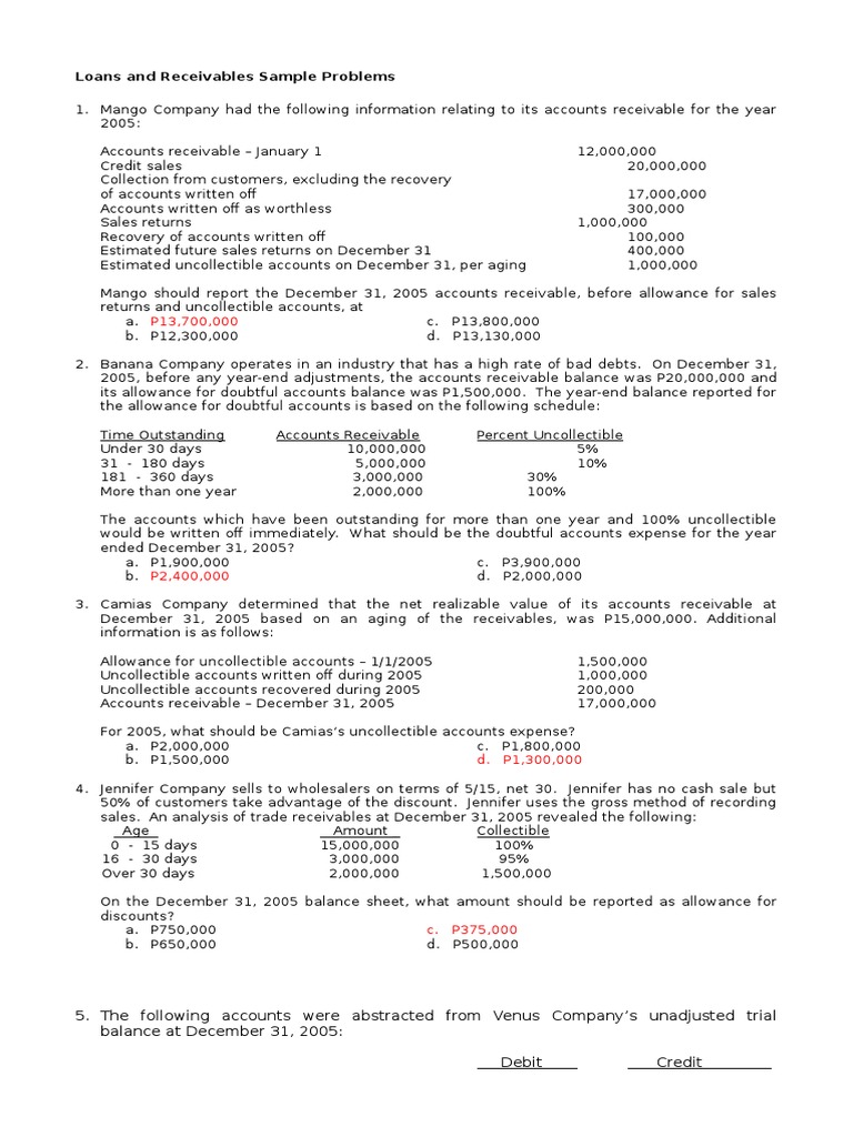 Loans and Receivables Practice Problems | PDF | Loans | Bad Debt