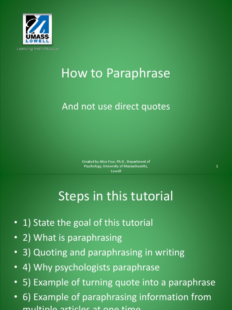 How To Paraphrase: and Not Use Direct Quotes | PDF | Neuroscience ...