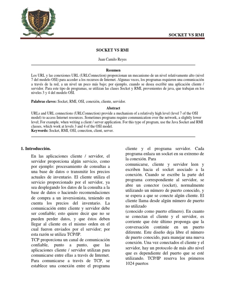 Articulo Comparacion SOCKET Vs RMI | PDF | Arquitectura de agente de solicitud de objeto común ...