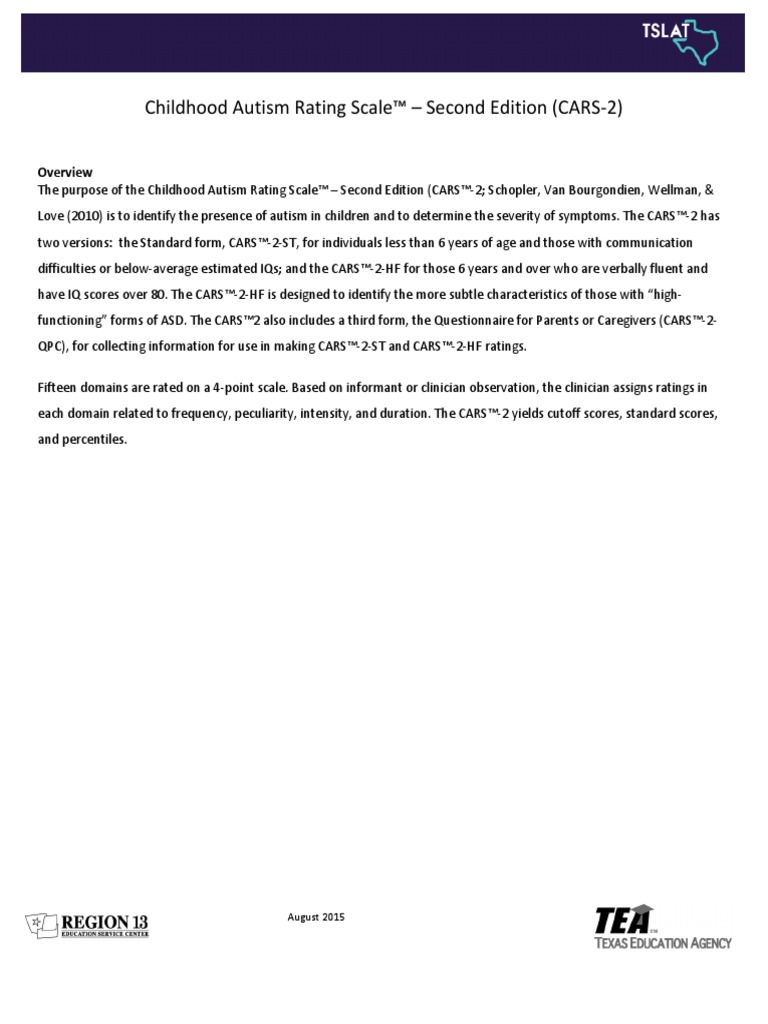 Childhood Autism Rating Scale™ - Second Edition (CARS-2) : August 2015 ...
