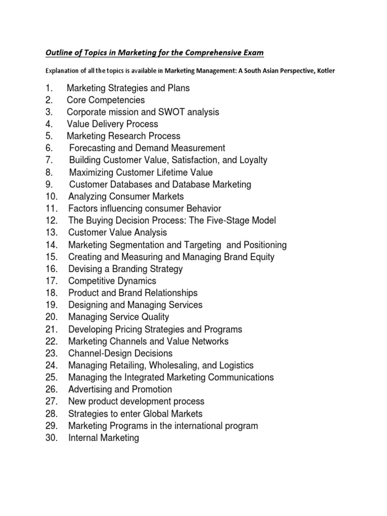 A Comprehensive Guide to Key Marketing Concepts: An Outline for Exam ...