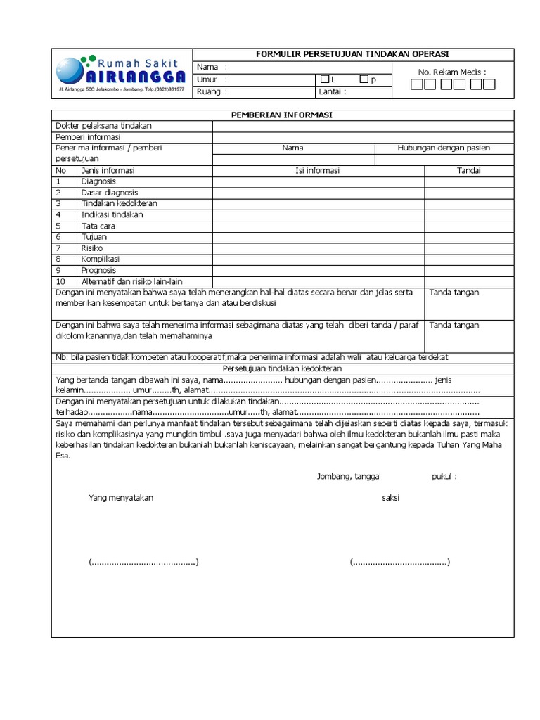 Formulir Persetujuan Tindakan Operasi | PDF