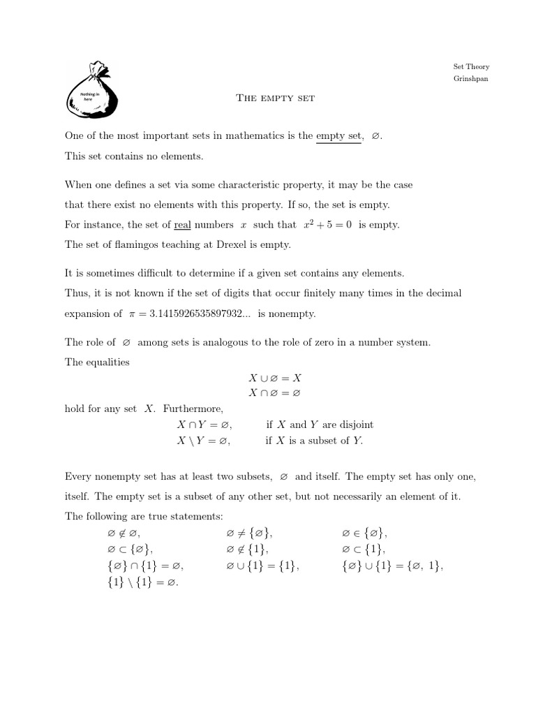 X X X Y, X / Y ,: Set Theory Grinshpan | PDF | Empty Set | Set (Mathematics)