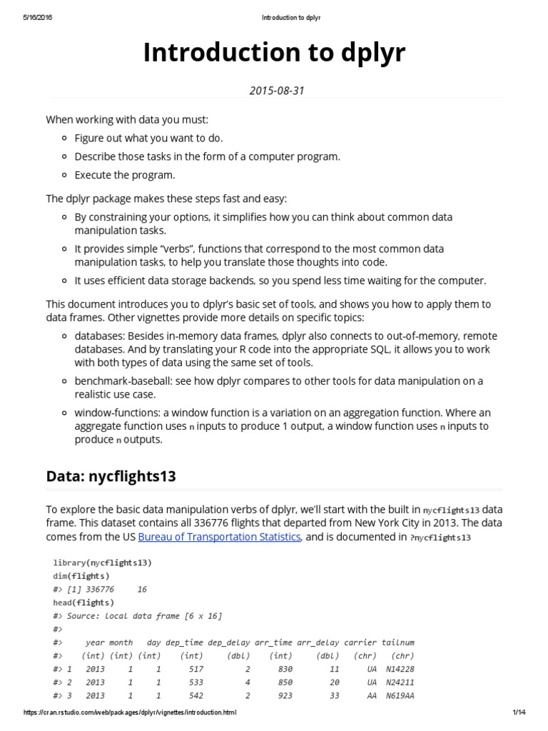 Introduction To Dplyr | PDF | Array Data Structure | Databases