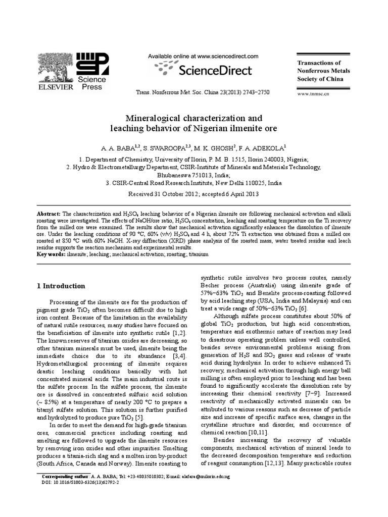 Mineralogical Characterization and Leaching | PDF | Titanium | Titanium ...