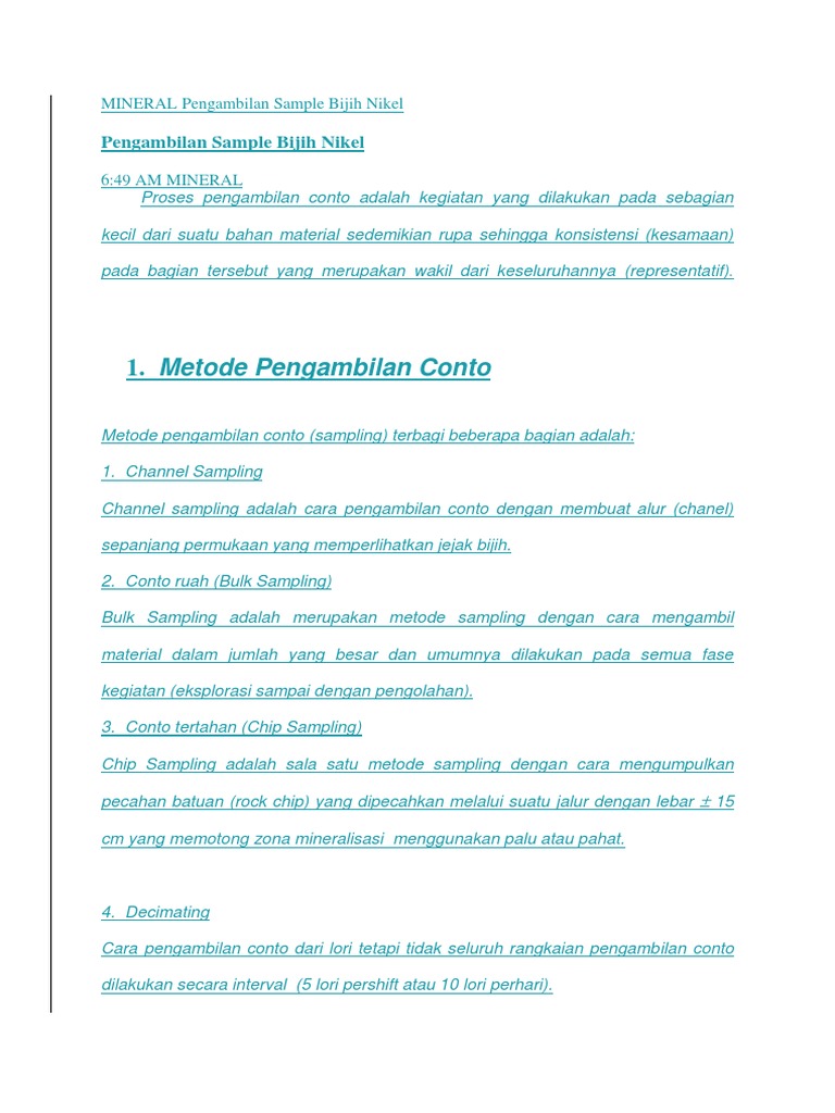 MINERAL Pengambilan Sample Bijih Nikel | PDF | Sains & Matematika ...