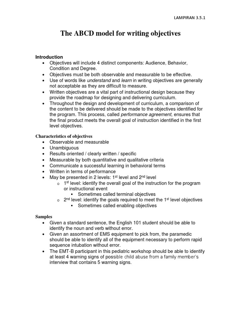 The ABCD Model For Writing Objectives: ST ND ST | PDF | Affect ...