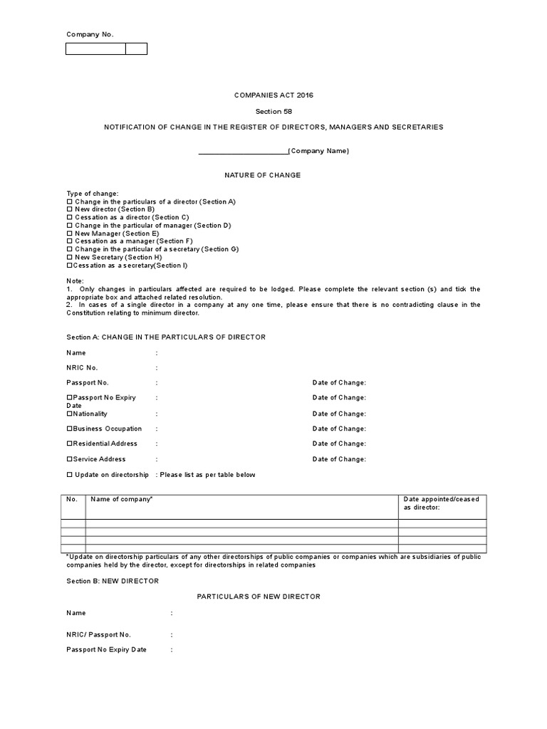 Notification of Director Changes Form | PDF | Criminal Law | Virtue