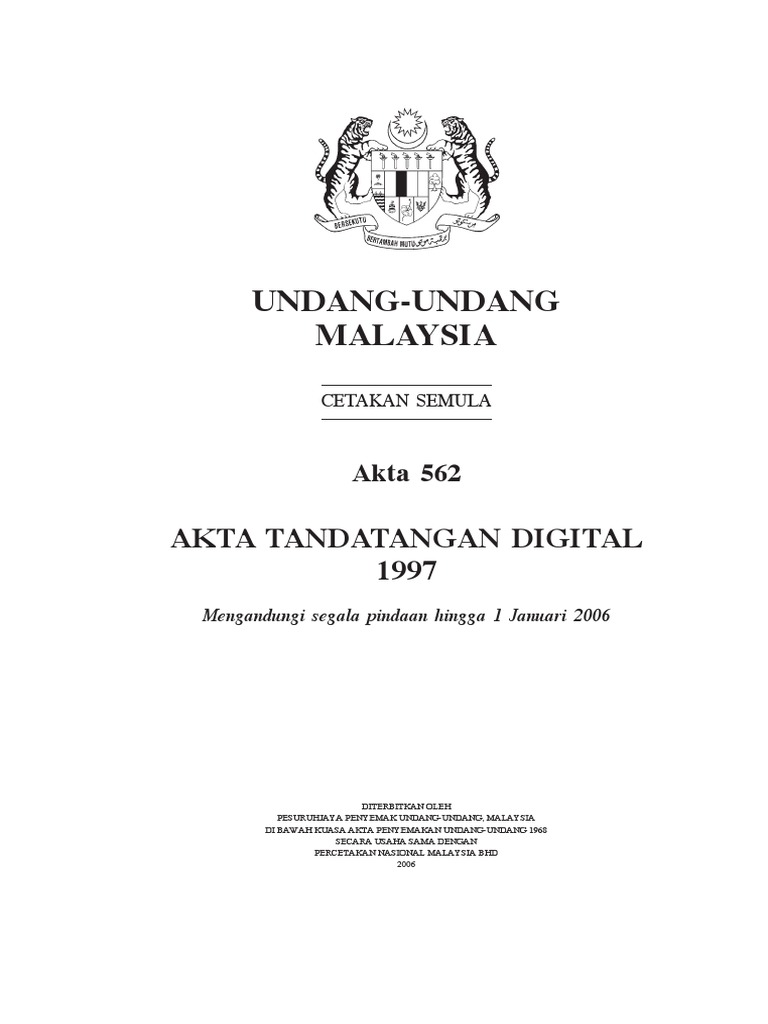 Akta Tandatangan Digital (Akta 562) PDF | PDF