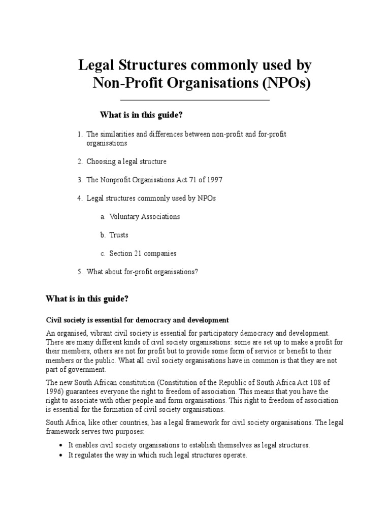 NPO Structures | PDF | Trust Law | Nonprofit Organization