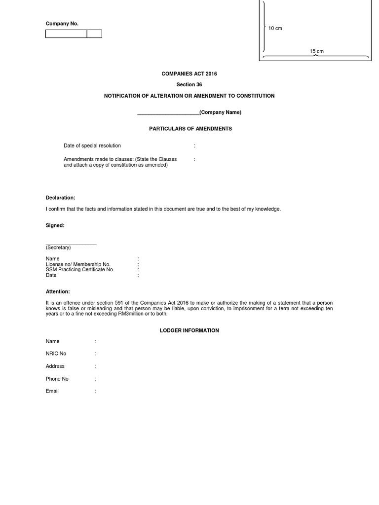 Notification of Alteration or Amendment To Constitution - Section 36 ...