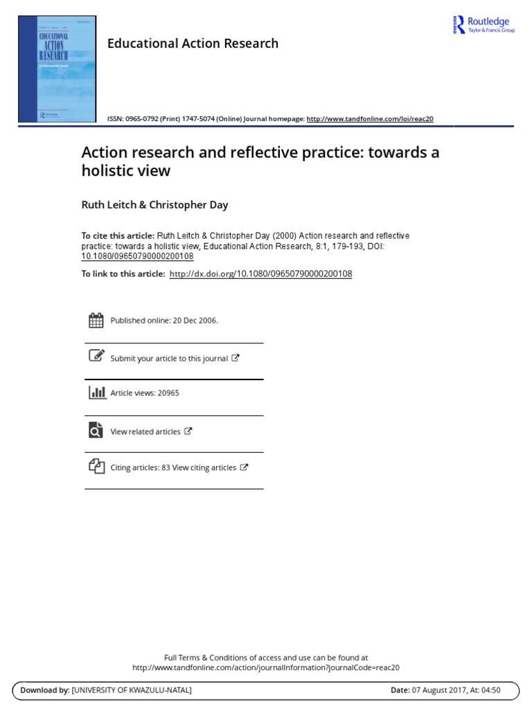 Action Research and Reflective Practice Towards A Holistic View | PDF ...