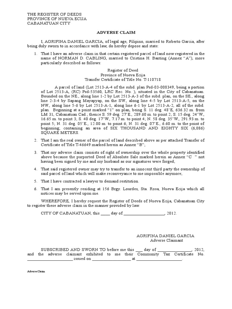 Adverse Claim: Adverseclaim | PDF | Civil Law (Common Law) | Law And ...