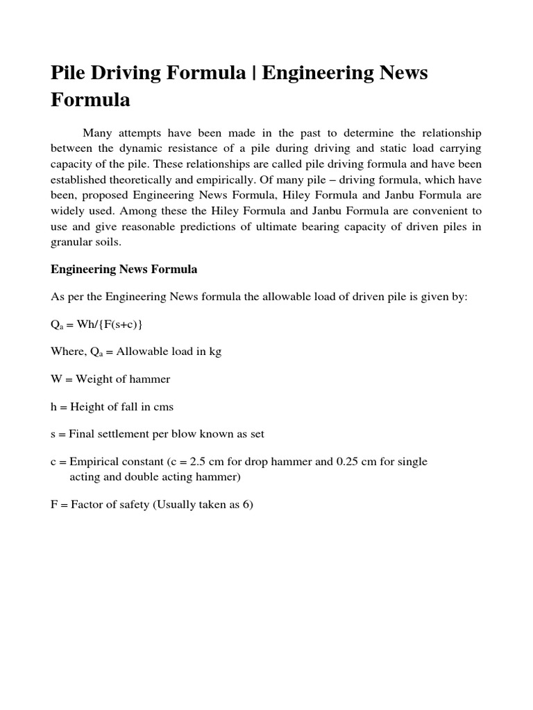 Pile Driving Formula | Deep Foundation | Mechanical Engineering