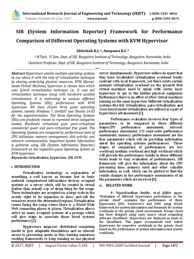 SIR (System Information Reporter) Framework For Performance Comparison of Different Operating ...