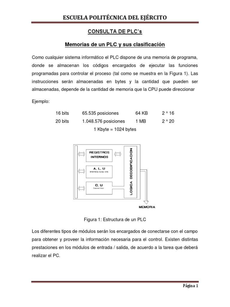 Memorias de Un PLC y Su Clasificación | Memoria del ordenador | Memoria ...