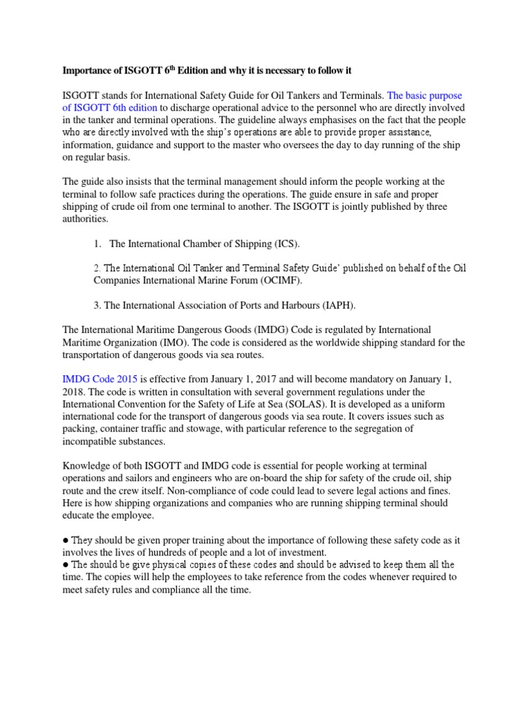 ISGOTT | Dangerous Goods | Shipping