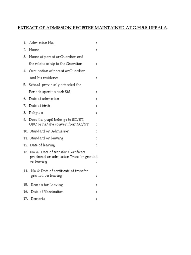 School Admission Register Extract | PDF