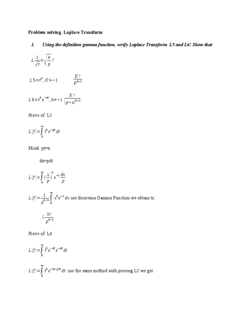 Using The Definition Gamma Function, Verify Laplace Transform L5 and L6 ...