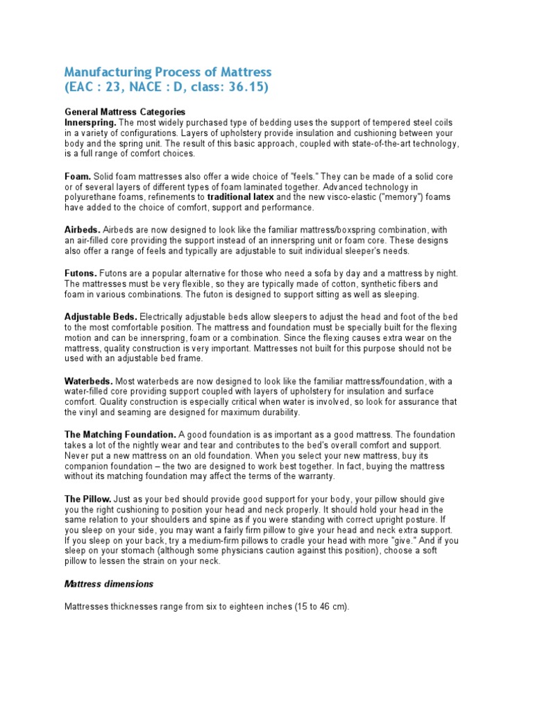 Manufacturing Process of Mattress | PDF | Quilting | Mattress