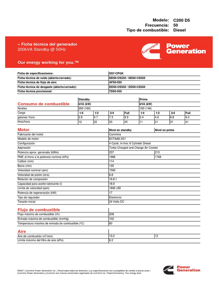c200d5 Cummins | Motor diesel | Cantidades fisicas