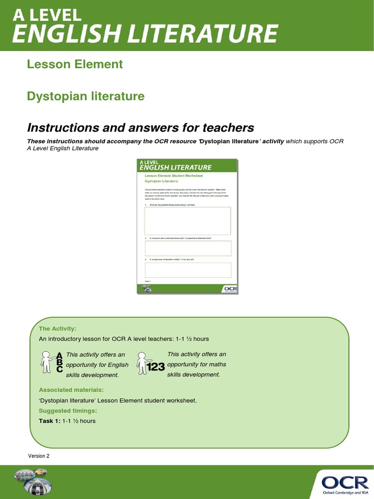 Dystopian Literature Teacher Instructions Lesson Element | PDF ...