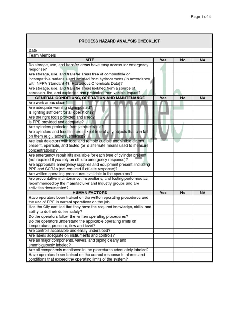 Process Hazard Analysis Checklist | PDF | Leak | Valve