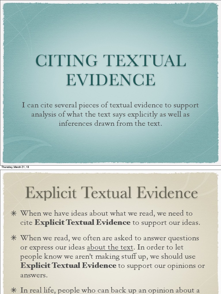 Citing Explicit Textual Evidence | PDF | Cats | Science