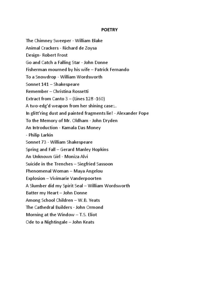 AL English Literature Poetry Syllabus | PDF