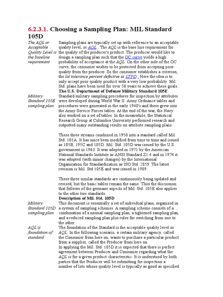 Choosing A Sampling Plan: MIL Standard 105D: The U.S. Department of ...